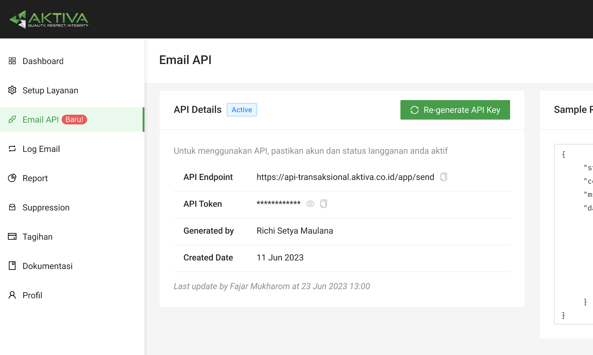 Memulai Pengiriman Email melalui API – Aktiva Support System